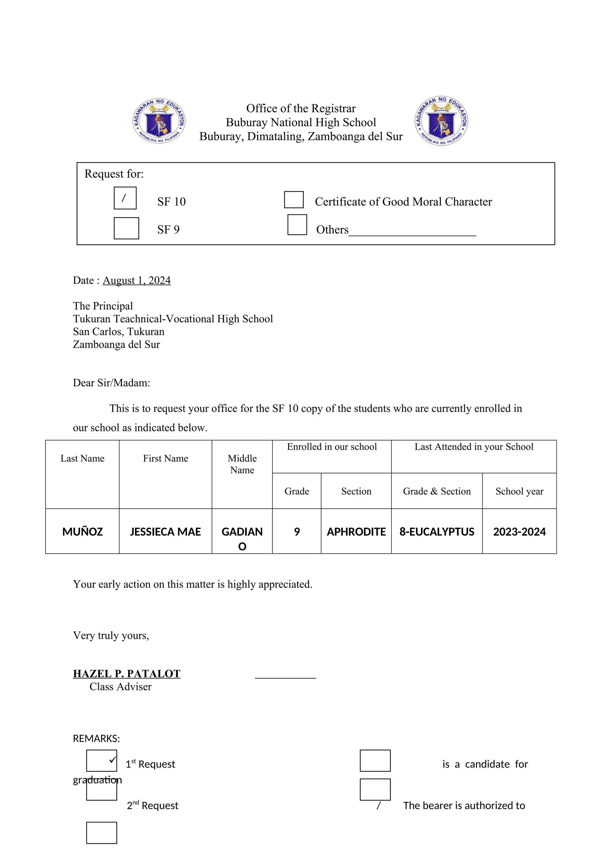 Request Form OF SCHOOL TO SCHOOL, IT CAN BE HAND CARRY BY THE PERSON.docx