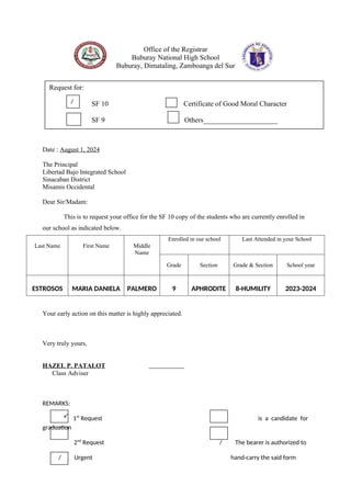 Request Form OF SCHOOL TO SCHOOL, IT CAN BE HAND CARRY BY THE PERSON.docx