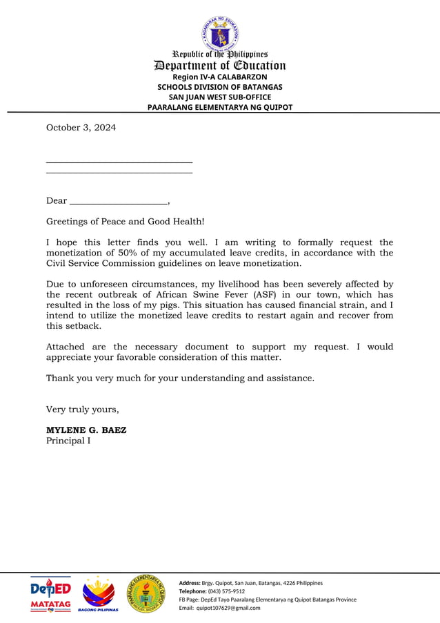 Sample Request for monetization of leave credits | DOCX