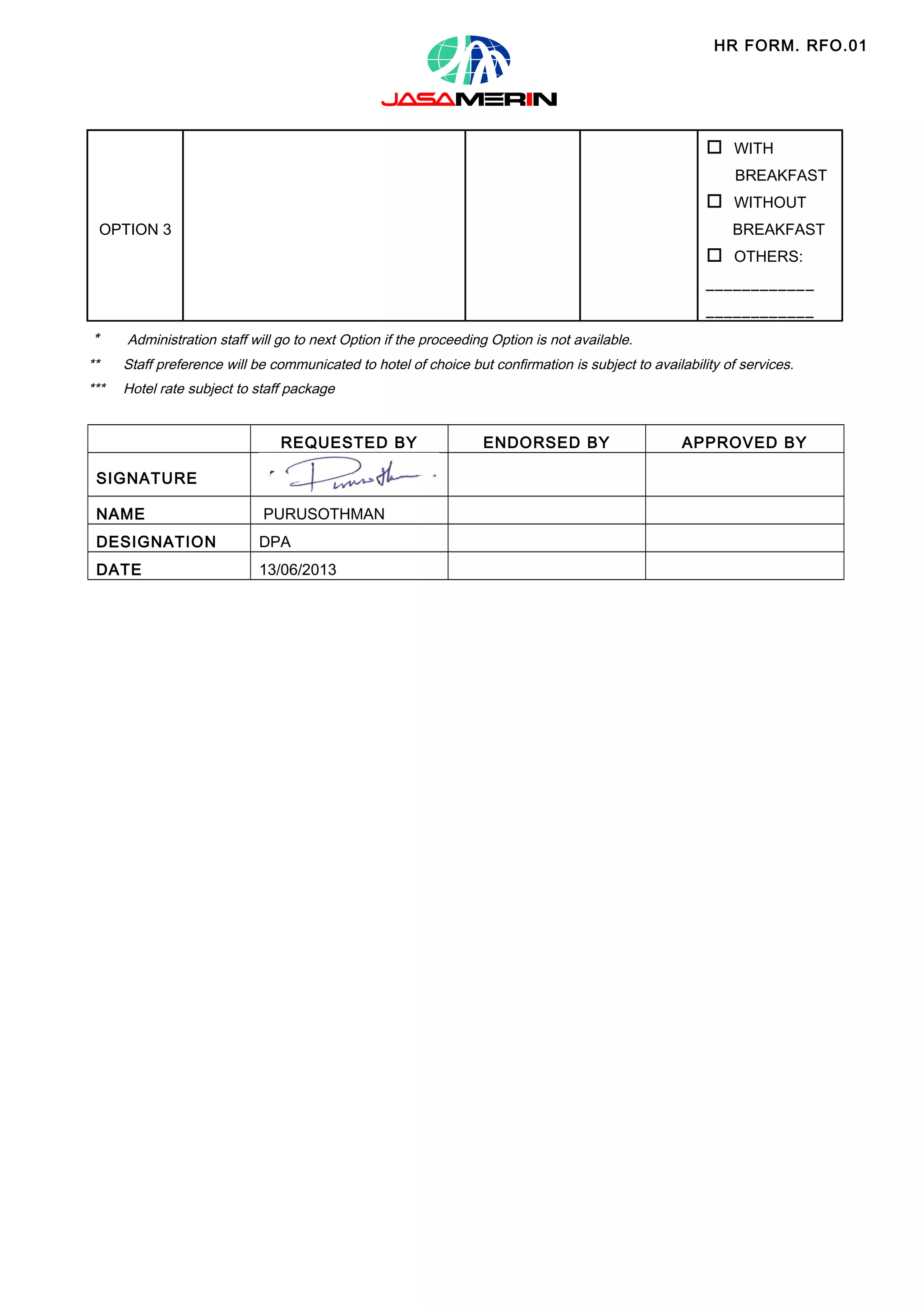 Request for outstation | DOC