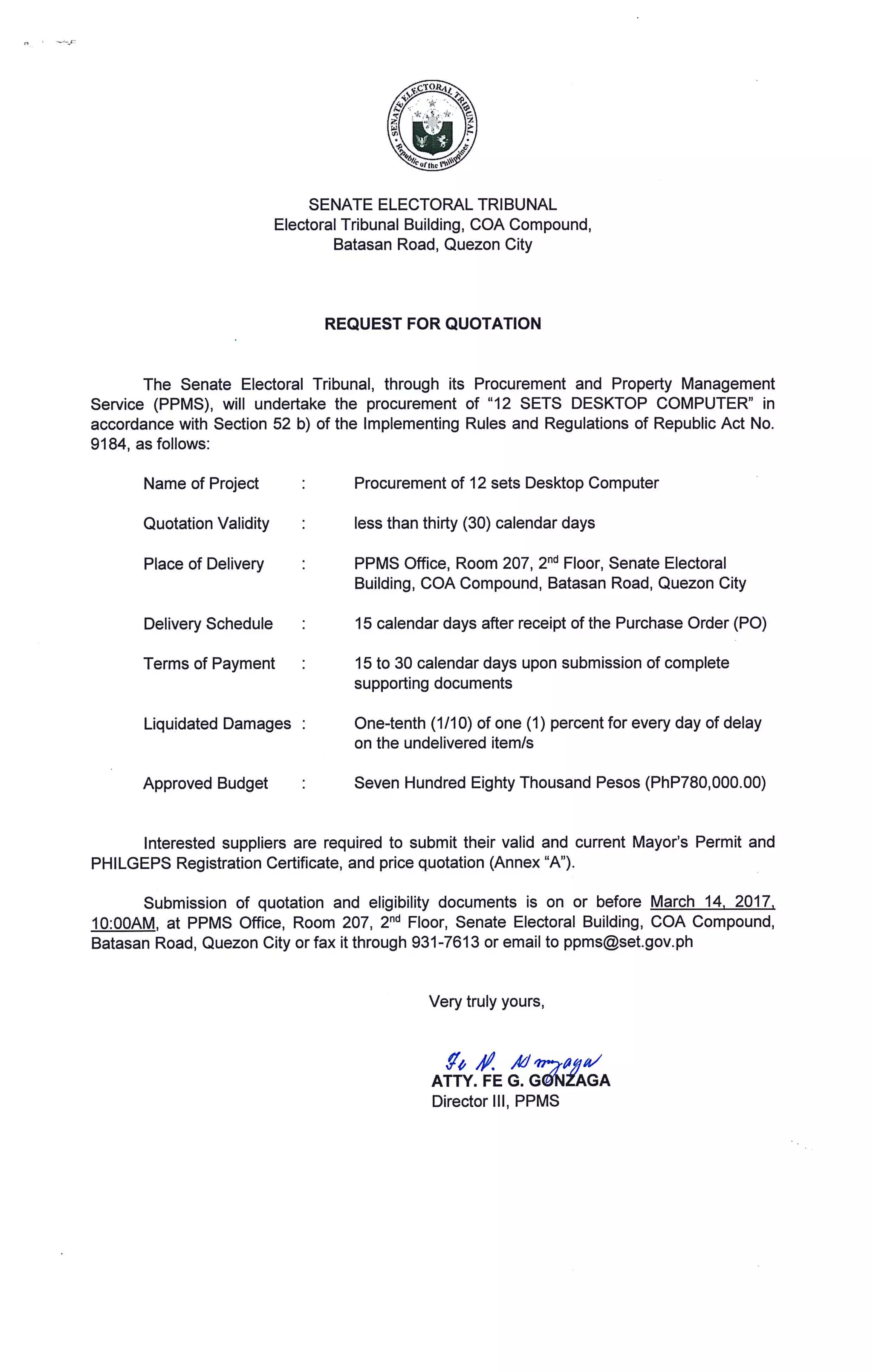 Request for Quotation No. 01 | PDF