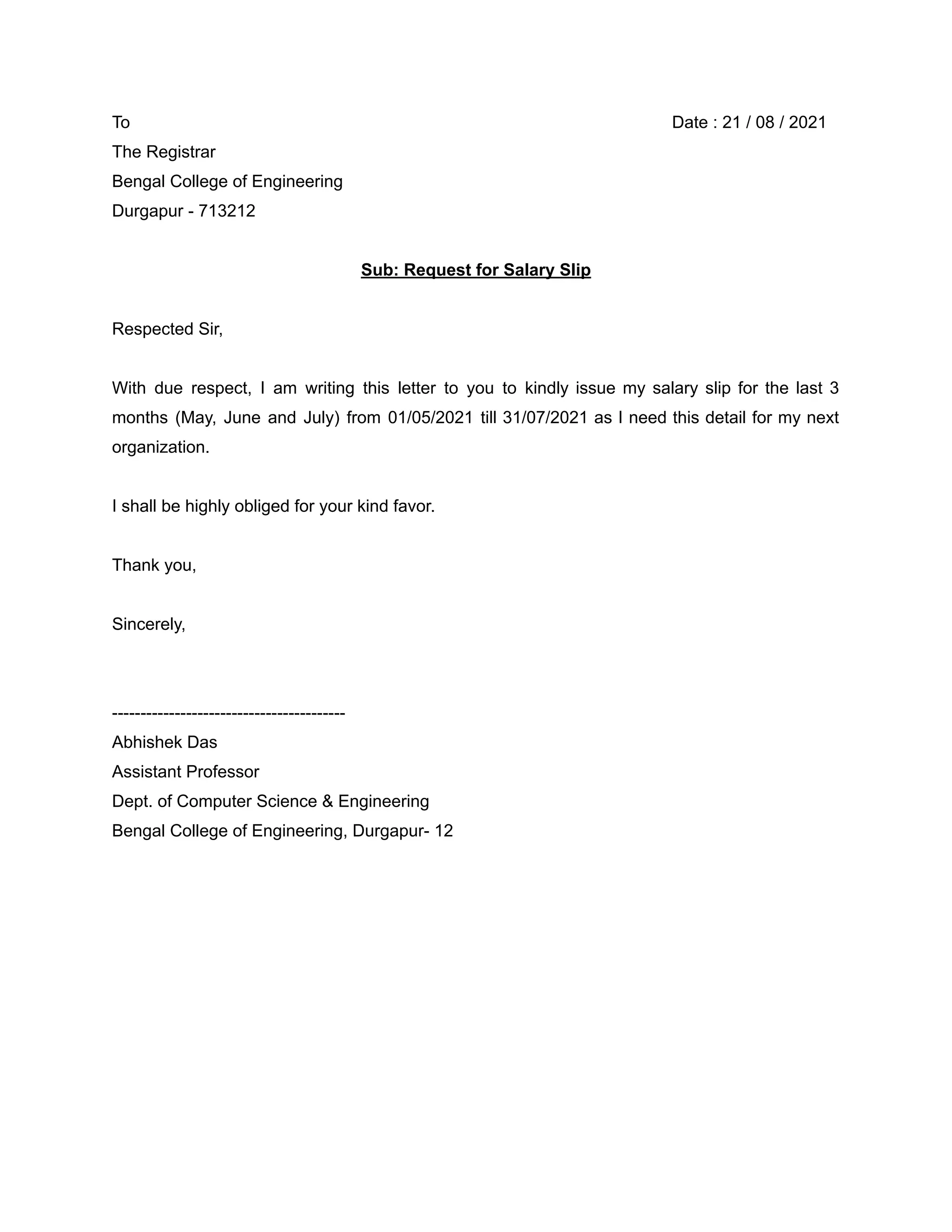 Request for salary slip | PDF
