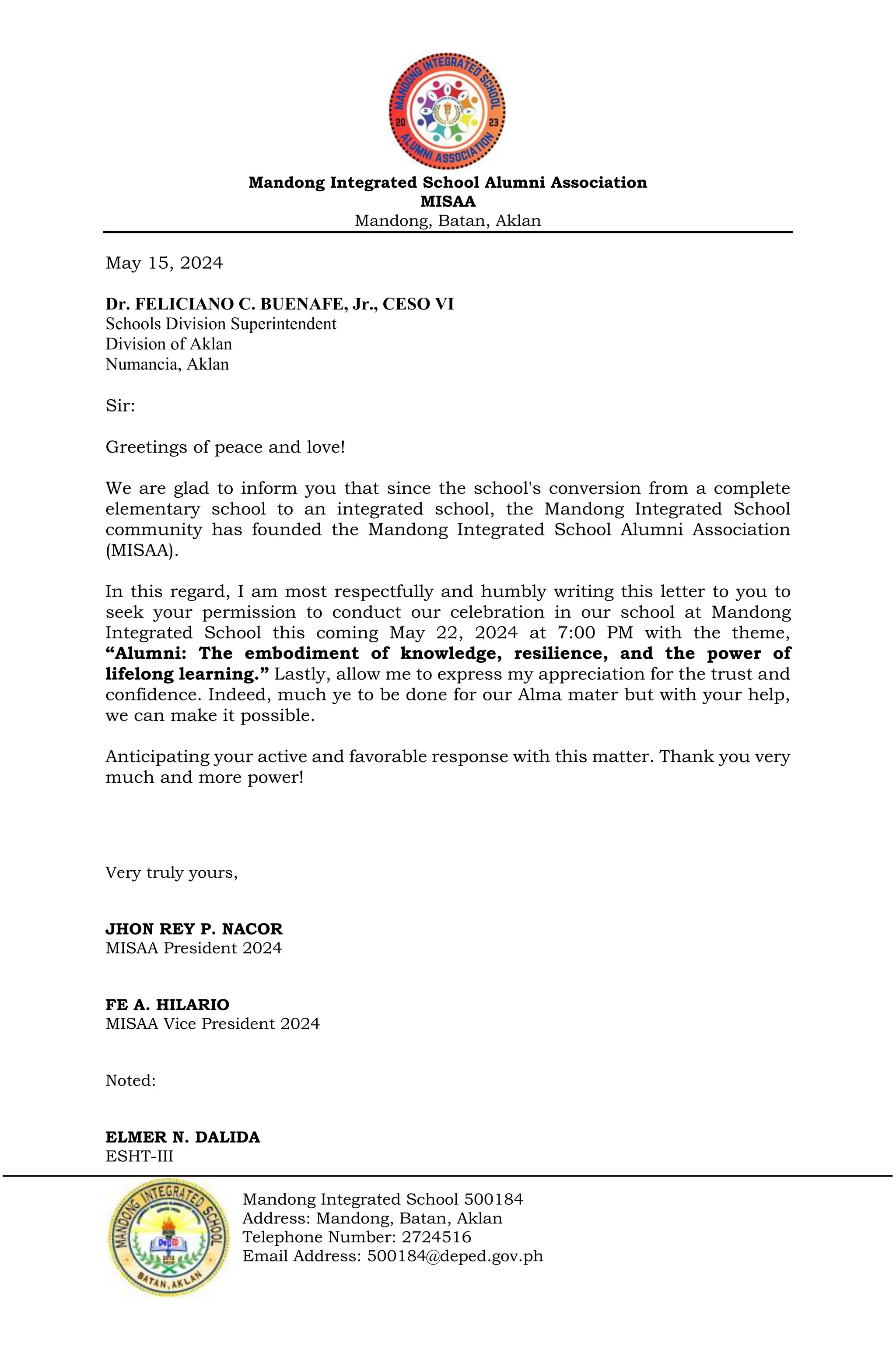 Request Letter for Use of Facility for National Learning Camp | DOCX