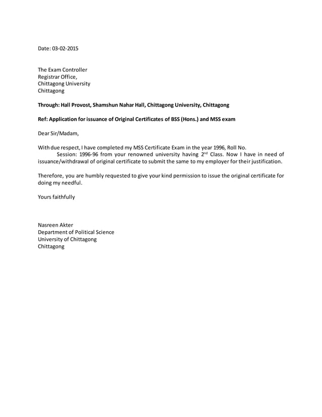 Request Letter To Withdraw Original Certificate Request Letter To Withdraw Original Certificate