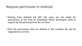 Request permissions in Android App.pdf | Operating Systems | Computer Software and Applications