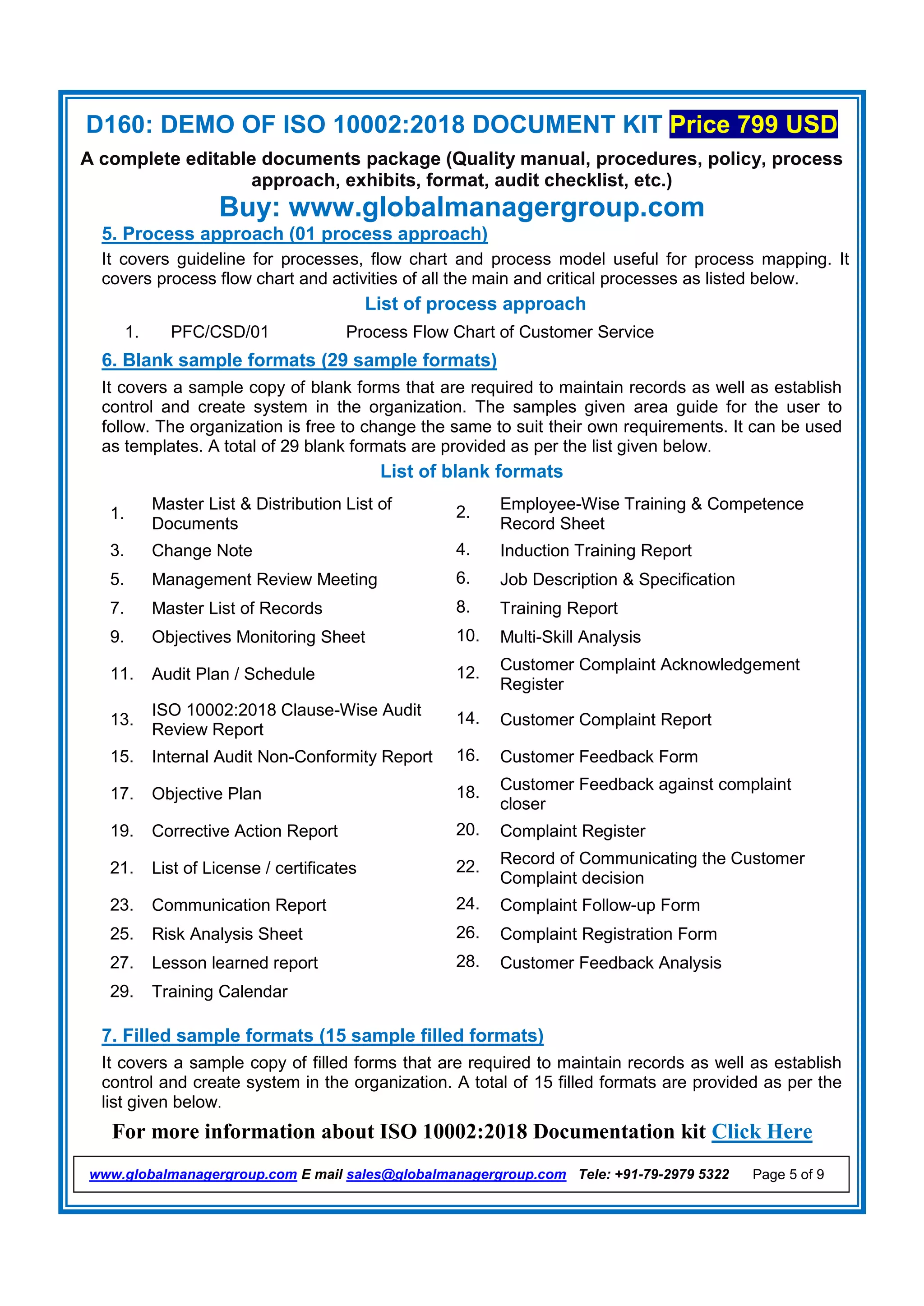 ISO 10002:2018 Documentation Kit - Manual, Procedures, Audit Checklist ...