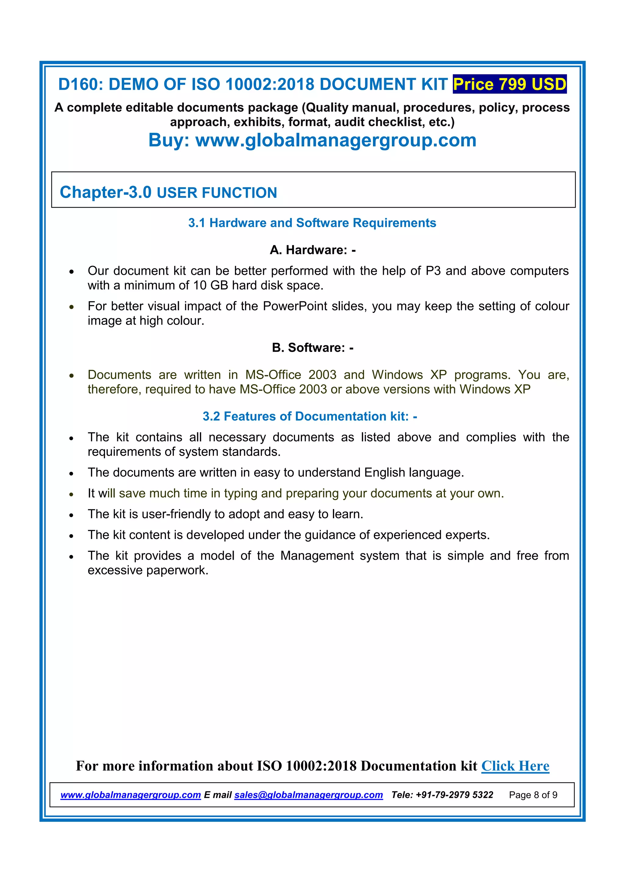 ISO 10002:2018 Documentation Kit - Manual, Procedures, Audit Checklist ...