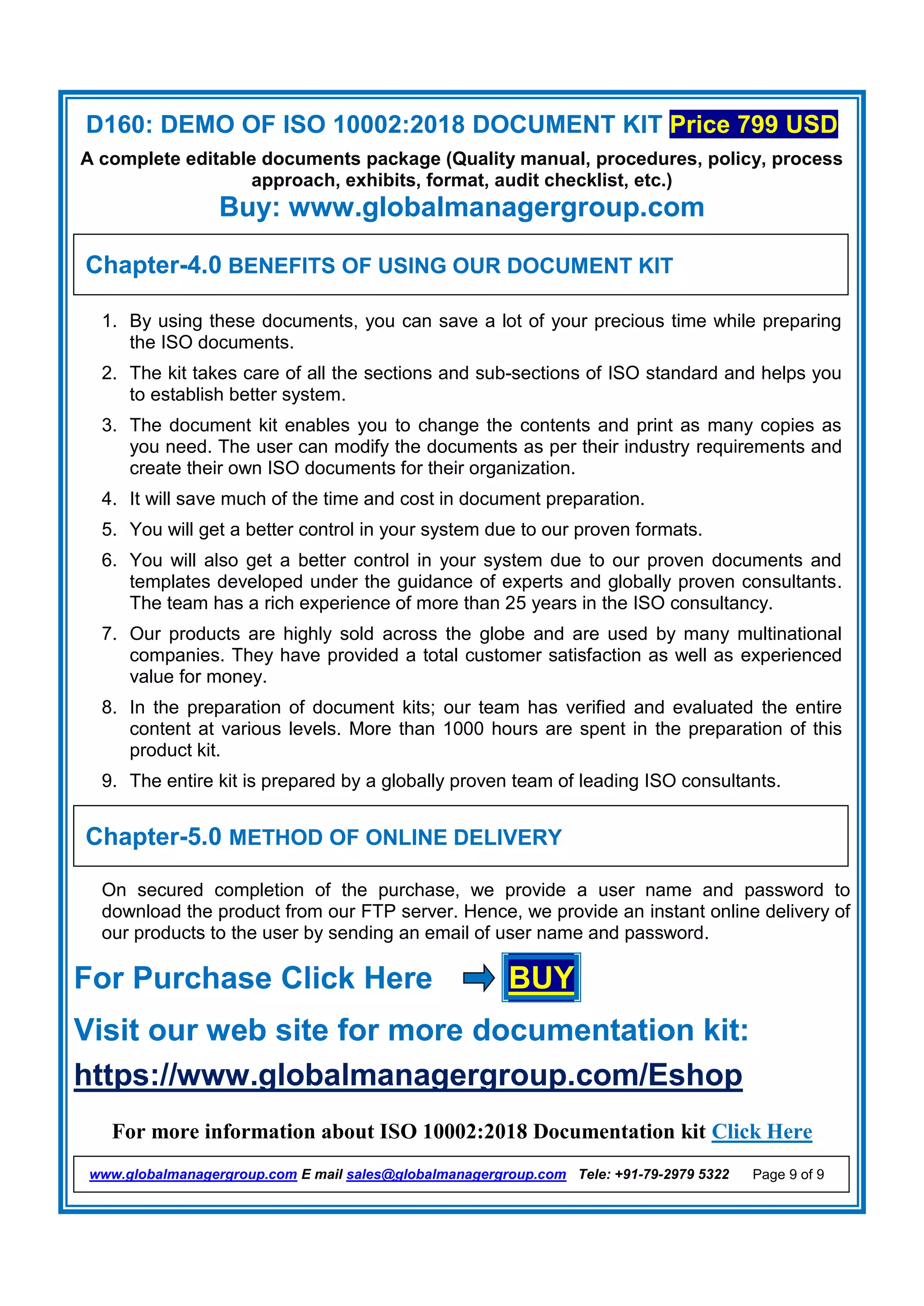 ISO 10002:2018 Documentation Kit - Manual, Procedures, Audit Checklist ...