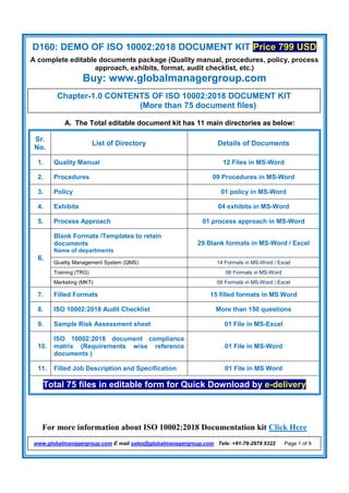 ISO 10002:2018 Documentation Kit - Manual, Procedures, Audit Checklist ...
