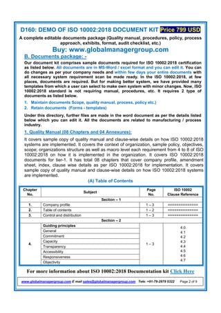 ISO 10002:2018 Documentation Kit - Manual, Procedures, Audit Checklist ...