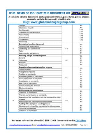 ISO 10002:2018 Documentation Kit - Manual, Procedures, Audit Checklist ...