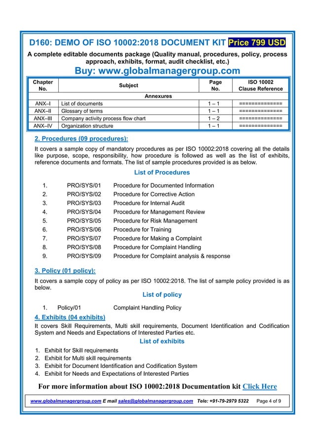 ISO 10002:2018 Documentation Kit - Manual, Procedures, Audit Checklist ...