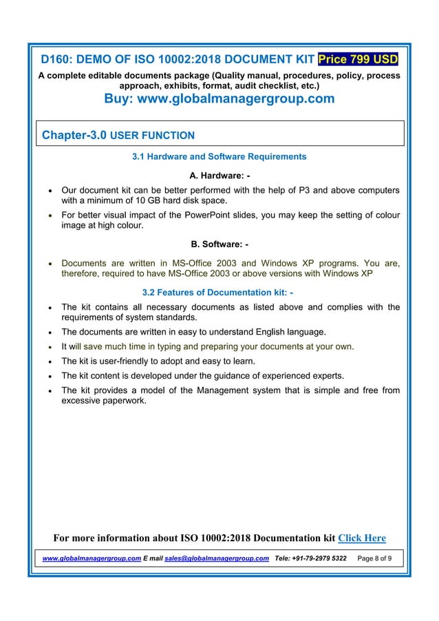 ISO 10002:2018 Documentation Kit - Manual, Procedures, Audit Checklist ...