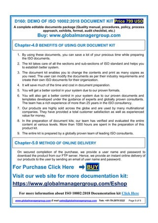 ISO 10002:2018 Documentation Kit - Manual, Procedures, Audit Checklist ...