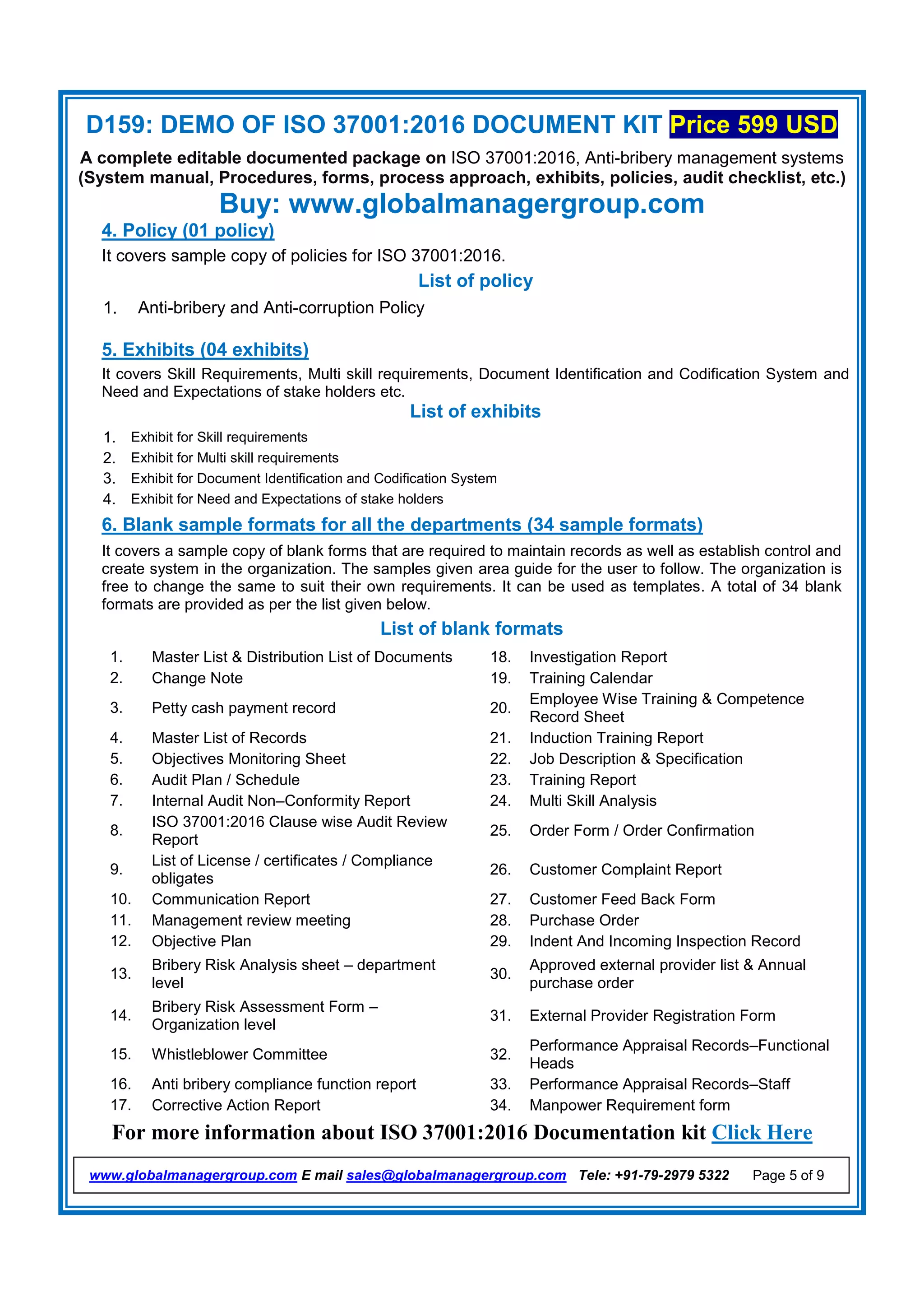 Demo of ISO 37001:2016 documentation kit | PDF