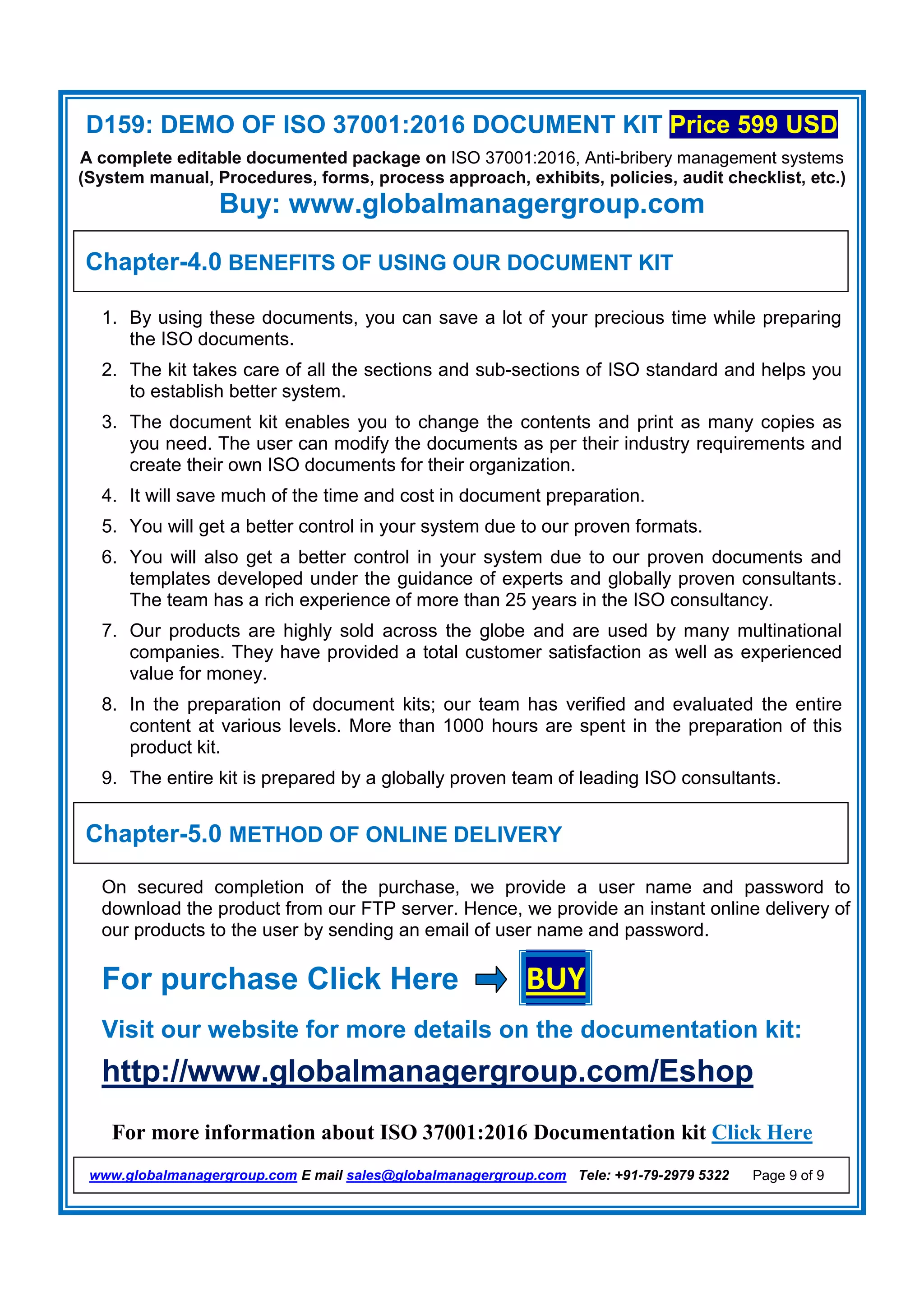 Demo of ISO 37001:2016 documentation kit | PDF