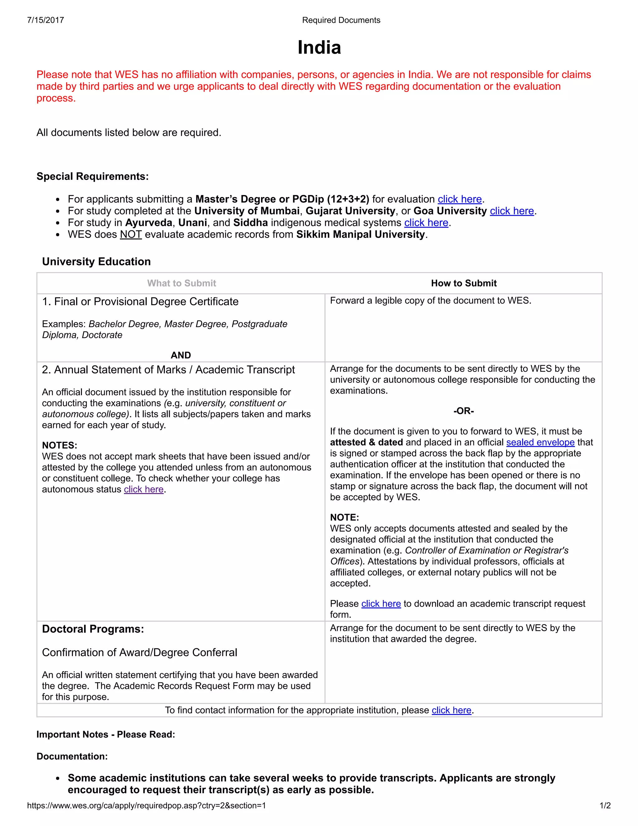 Required documents wes | PDF