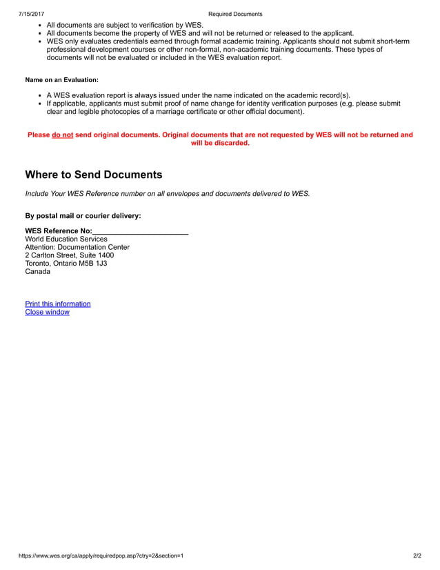 Required documents wes | PDF