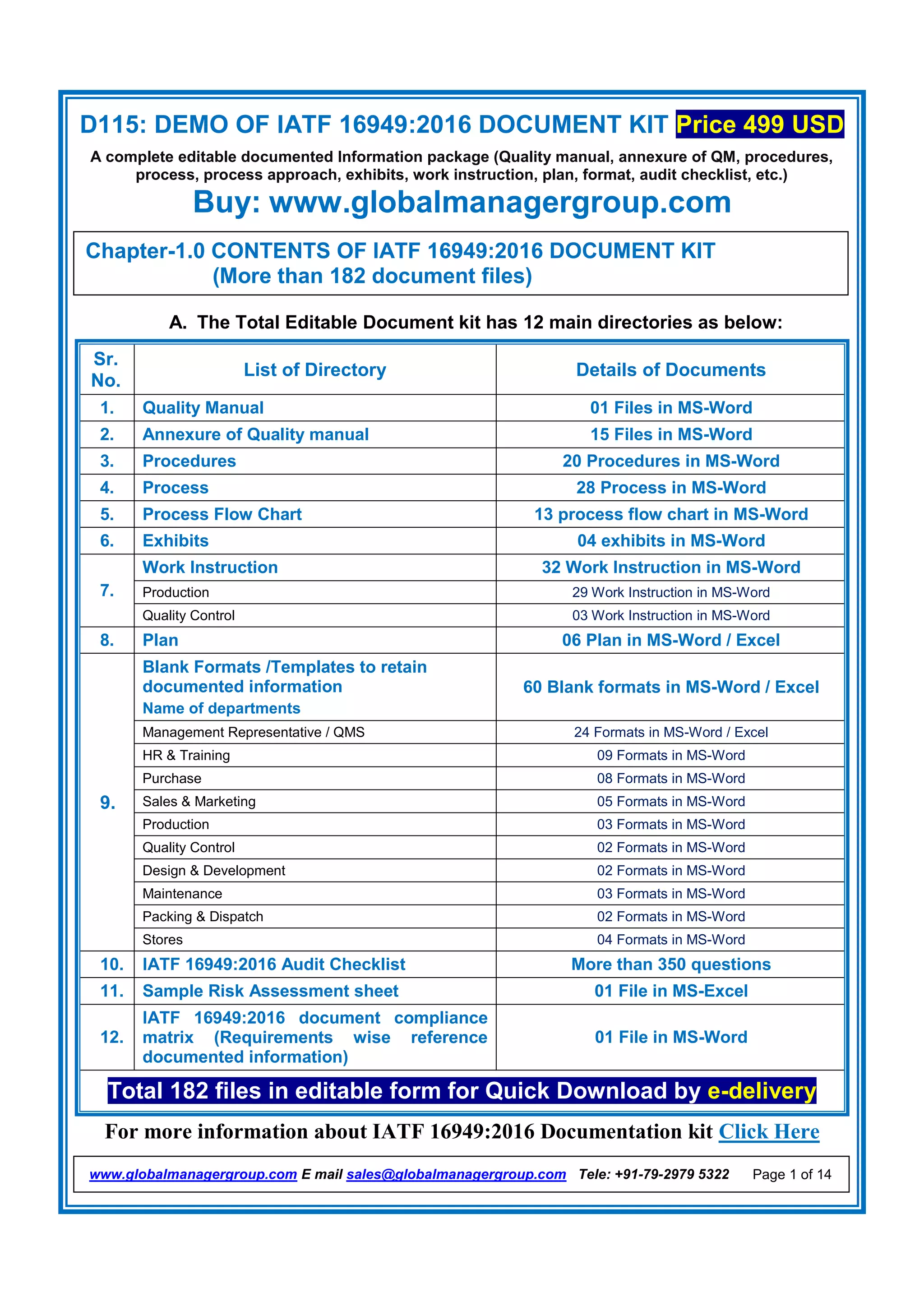 List of mandatory IATF 16949 documents | PDF