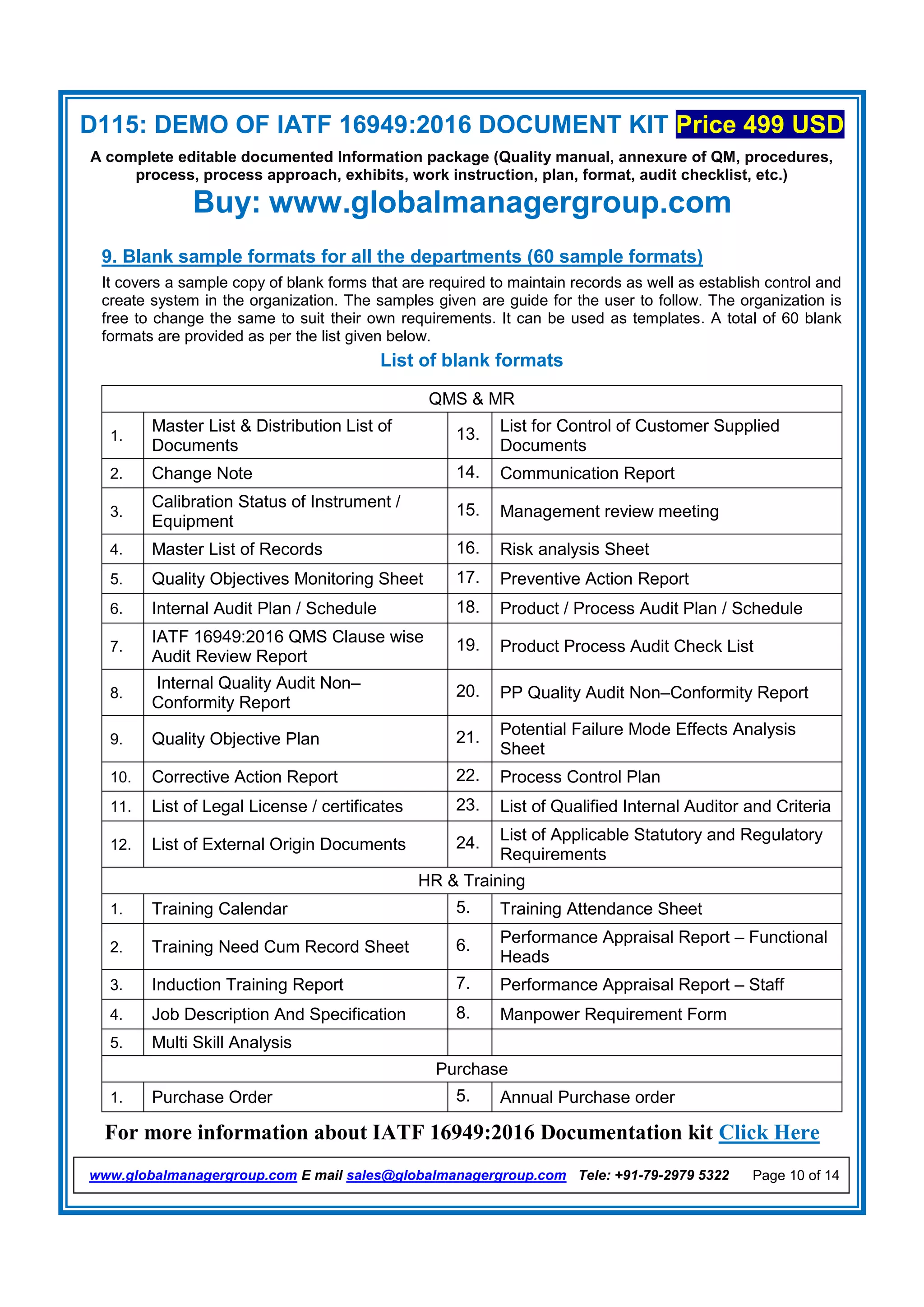 List of mandatory IATF 16949 documents | PDF