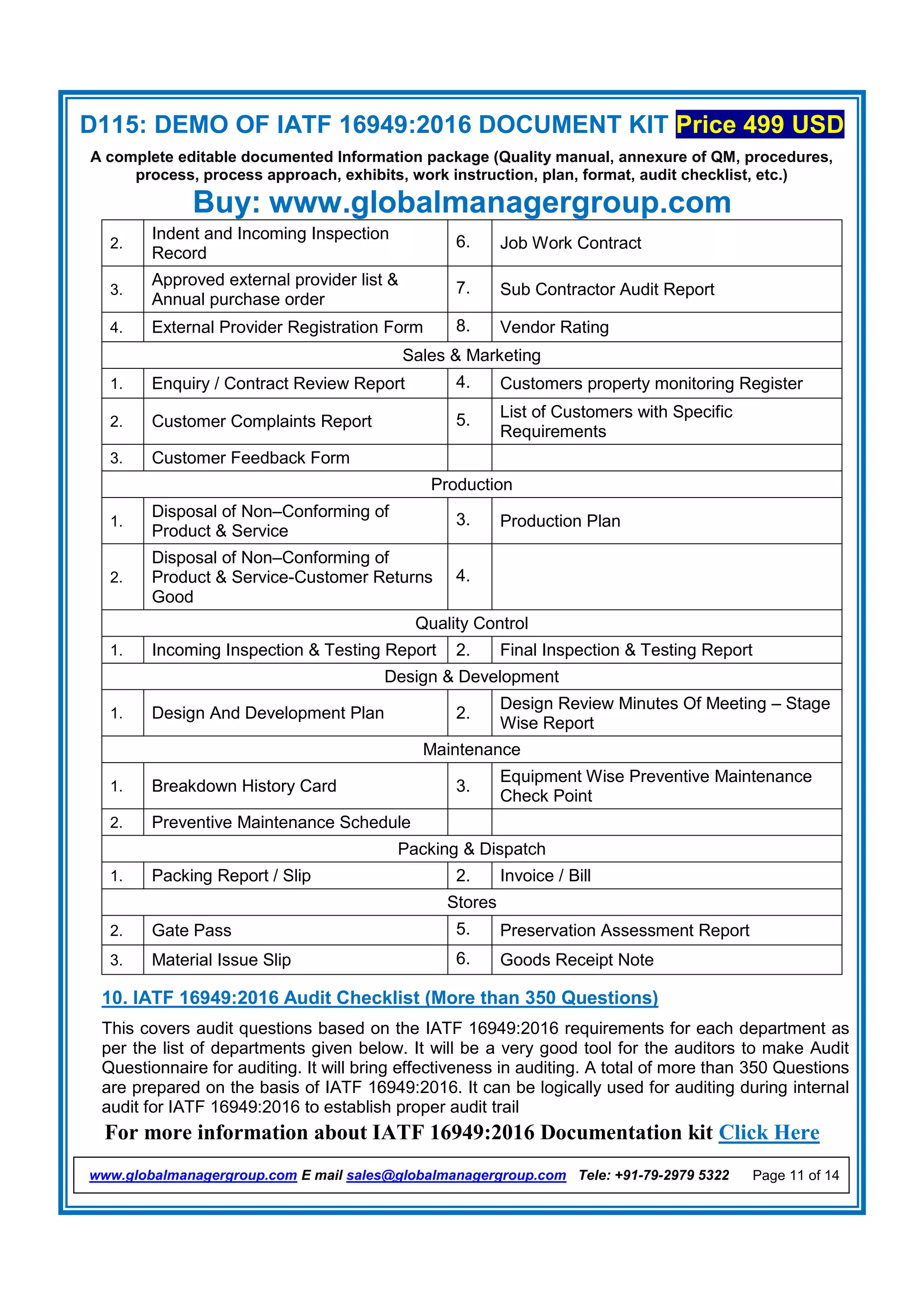 List of mandatory IATF 16949 documents | PDF