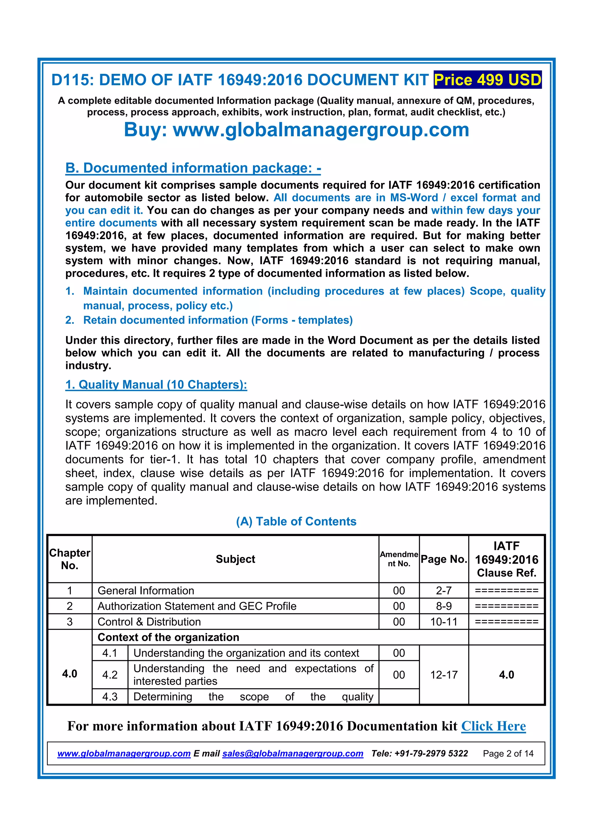 List of mandatory IATF 16949 documents | PDF