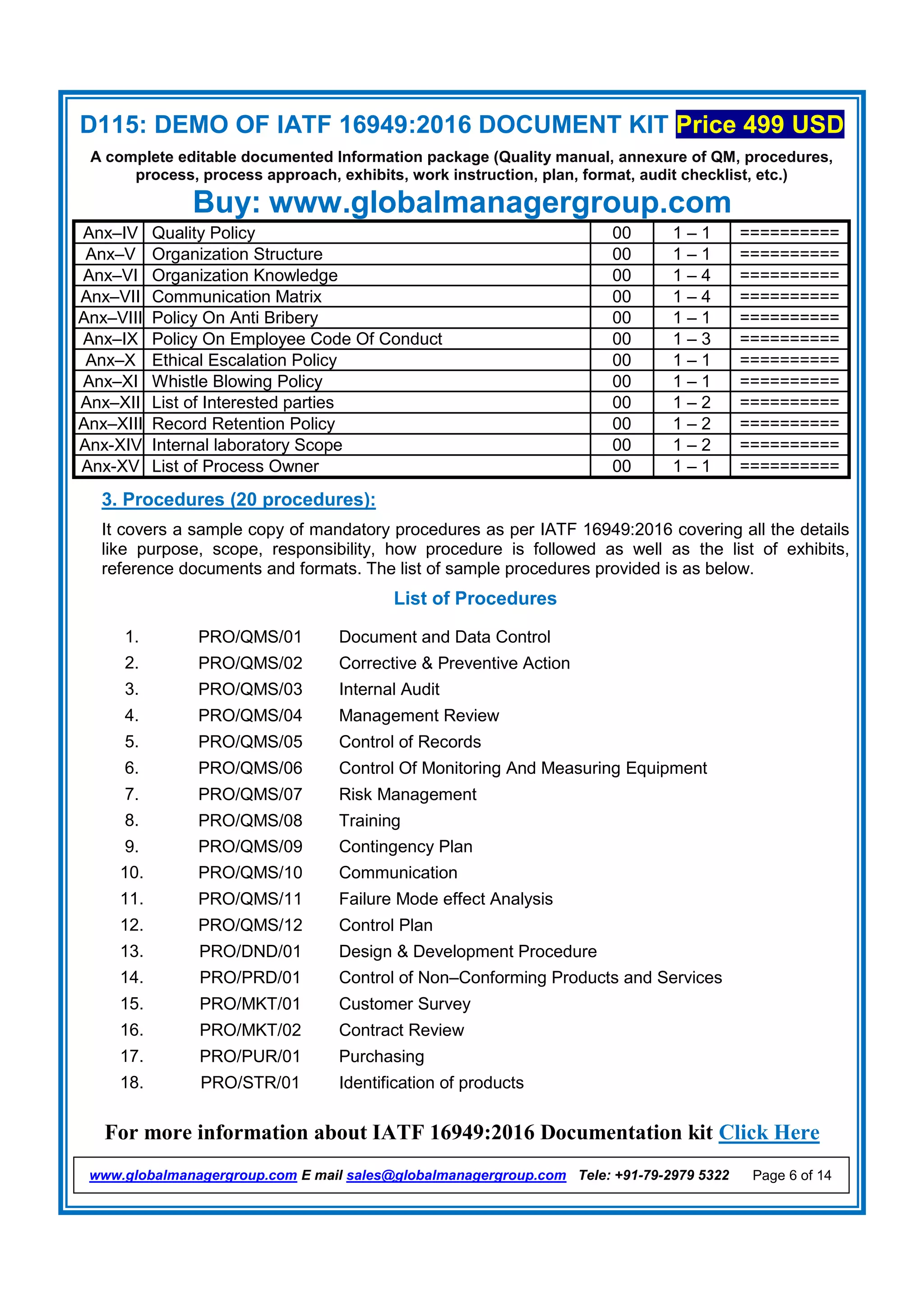 List of mandatory IATF 16949 documents | PDF