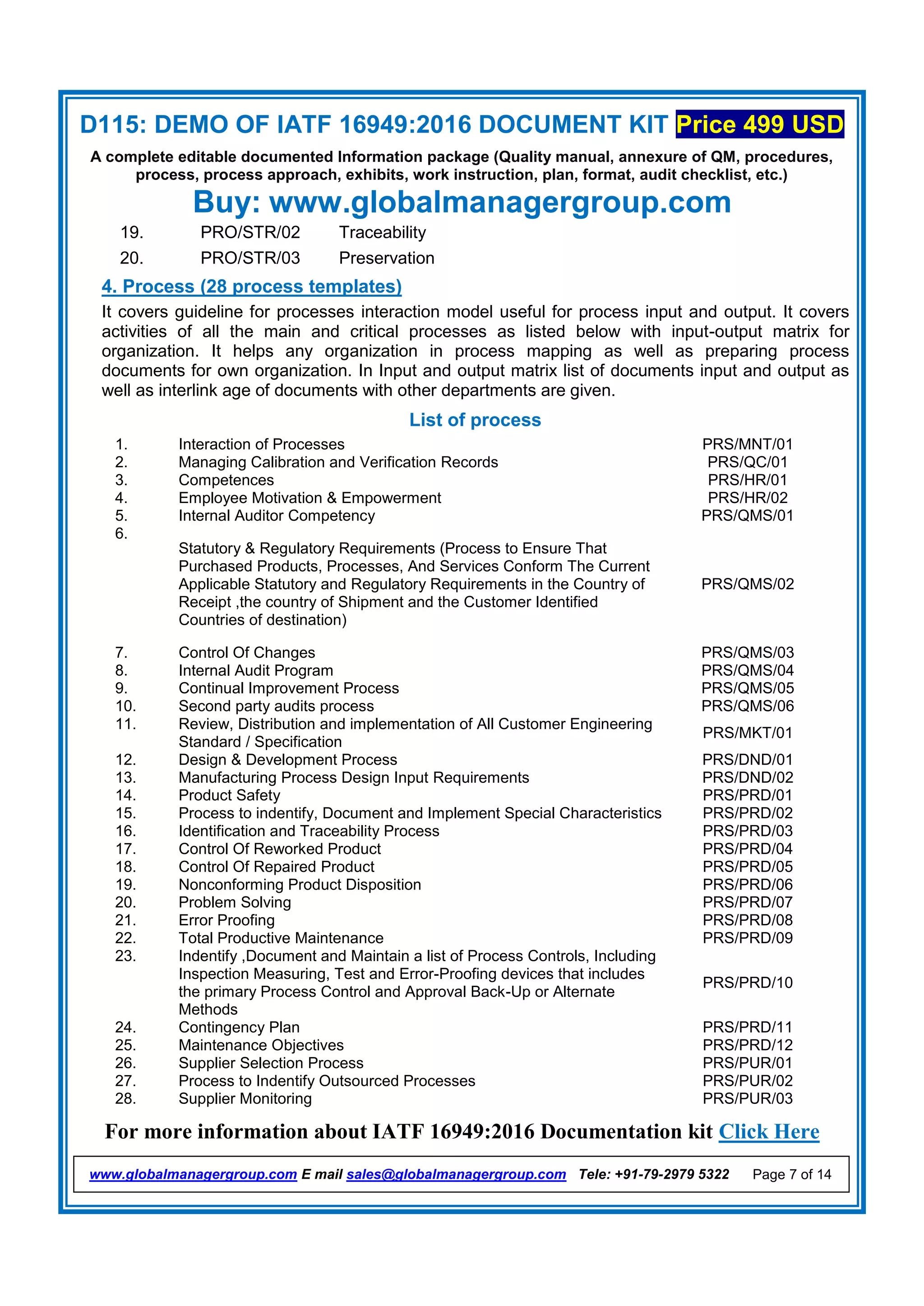 List of mandatory IATF 16949 documents | PDF