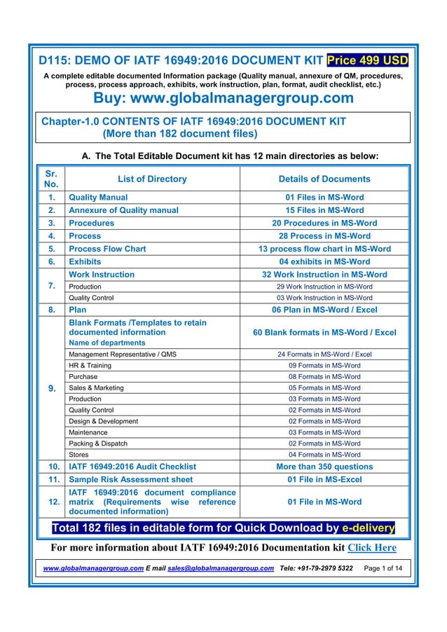 List of mandatory IATF 16949 documents | PDF