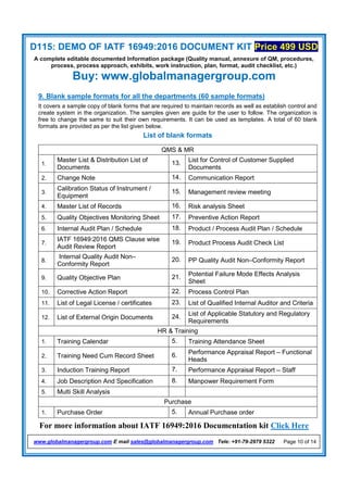 List of mandatory IATF 16949 documents | PDF