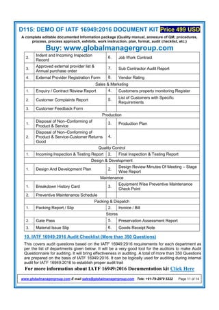 List of mandatory IATF 16949 documents | PDF