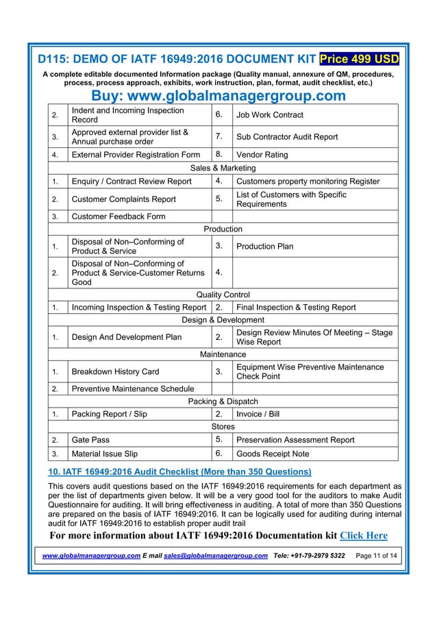 List of mandatory IATF 16949 documents | PDF