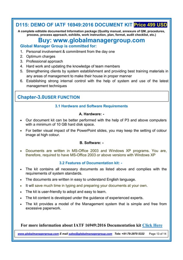 List of mandatory IATF 16949 documents | PDF