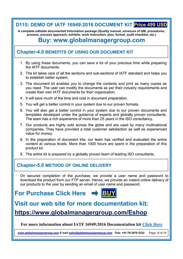 List of mandatory IATF 16949 documents | PDF