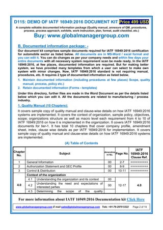 List of mandatory IATF 16949 documents | PDF