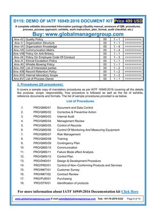 List of mandatory IATF 16949 documents | PDF