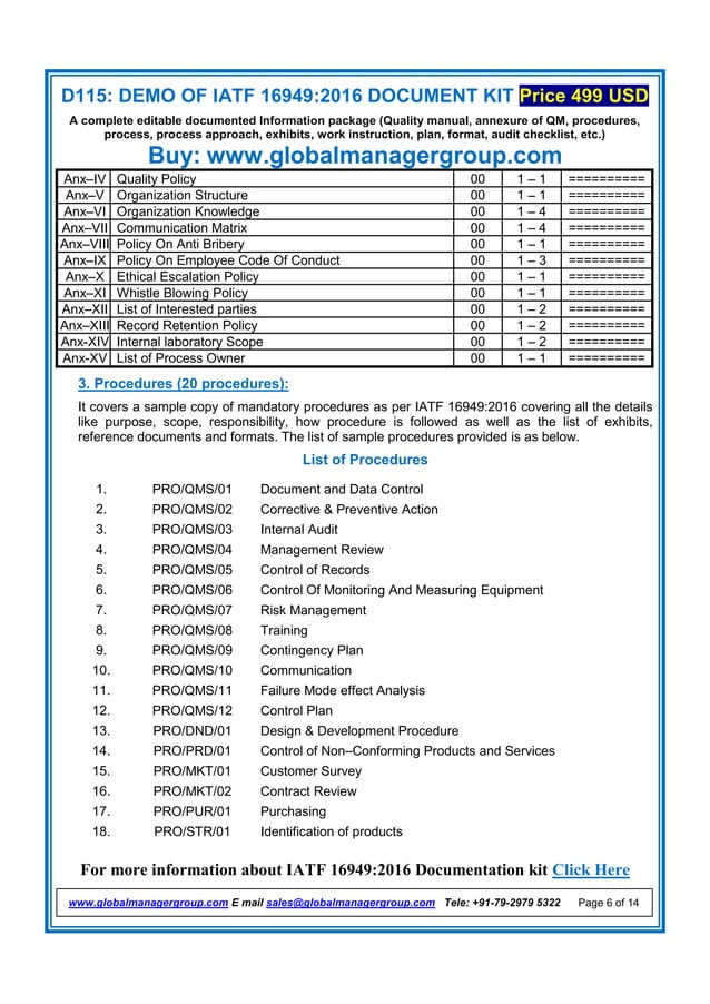 List of mandatory IATF 16949 documents | PDF