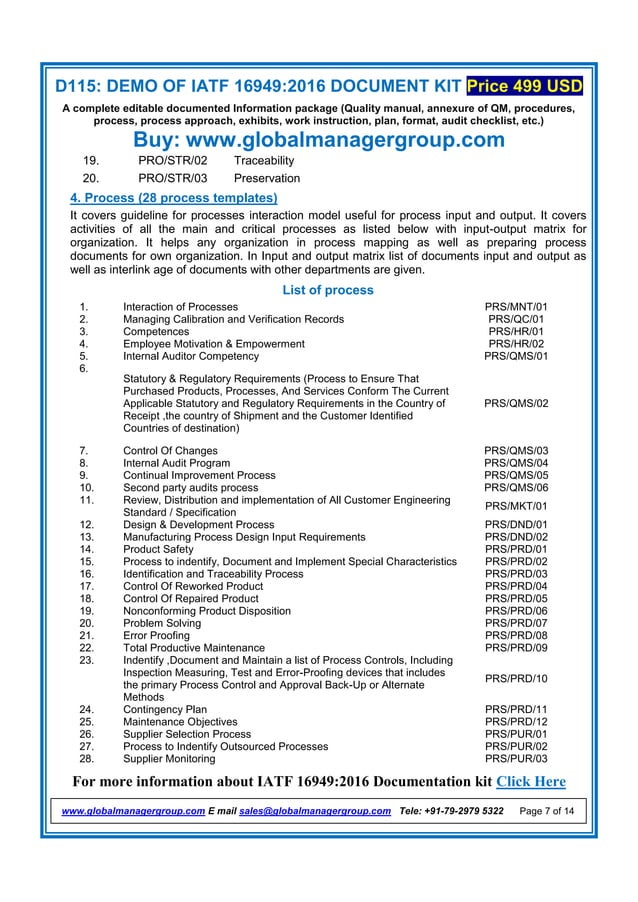 List of mandatory IATF 16949 documents | PDF