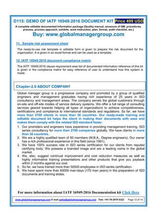 List of mandatory IATF 16949 documents | PDF