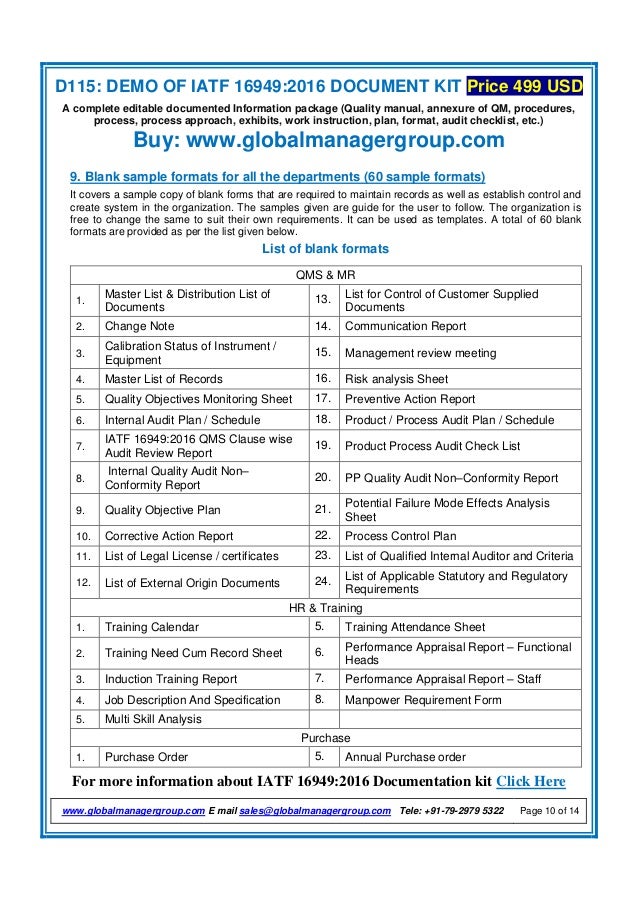 Iatf 16949 Sample Procedure Template
