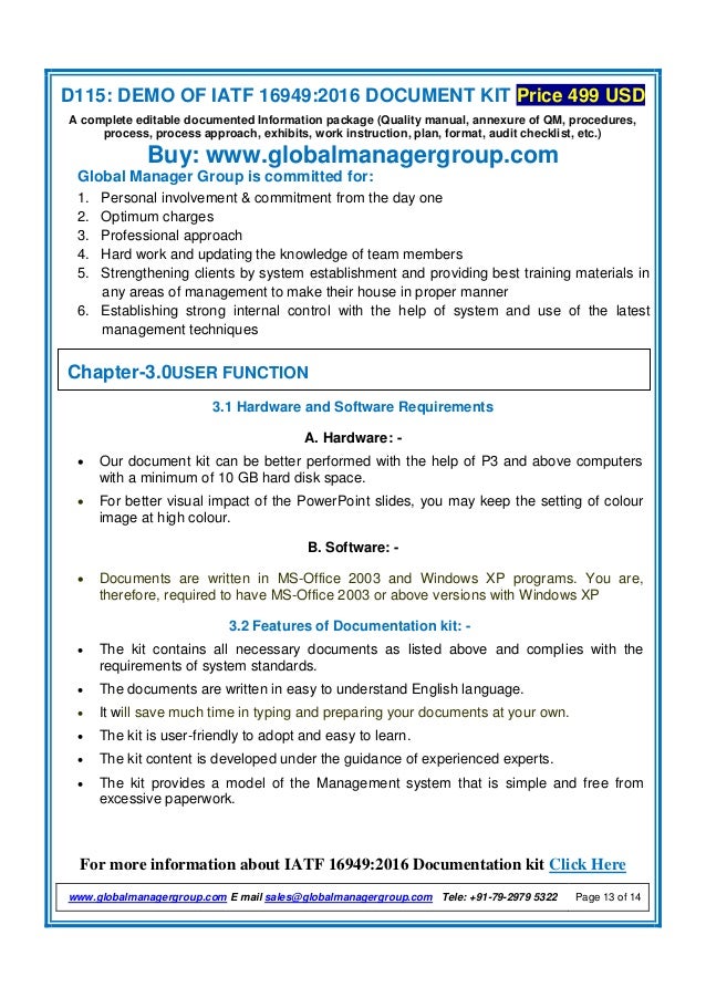 Iatf 16949 Sample Procedure Template