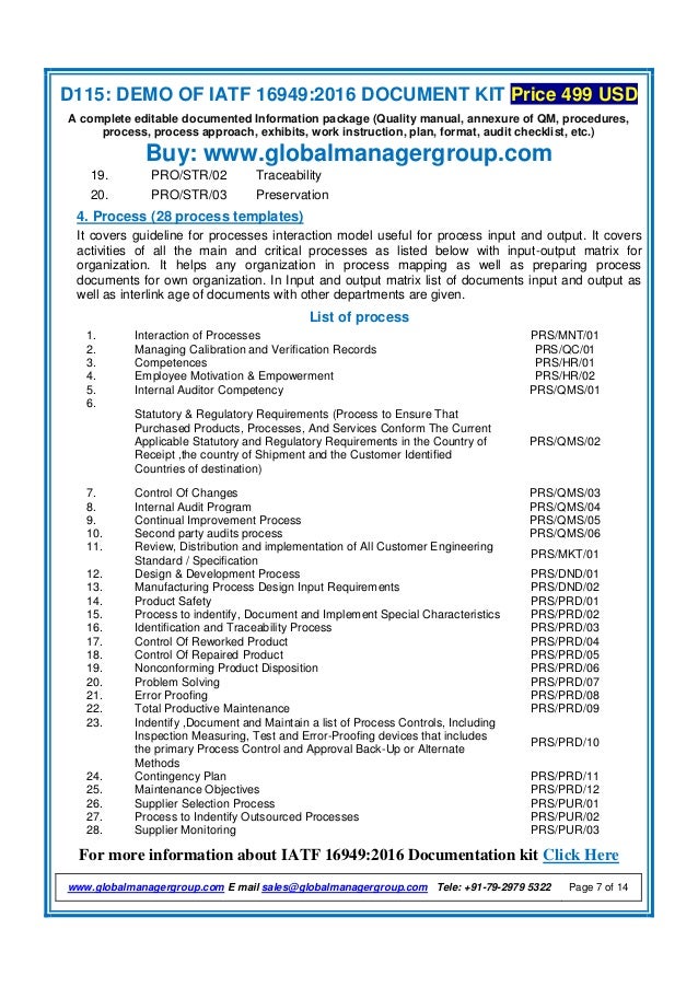Iatf 16949 Sample Procedure Template