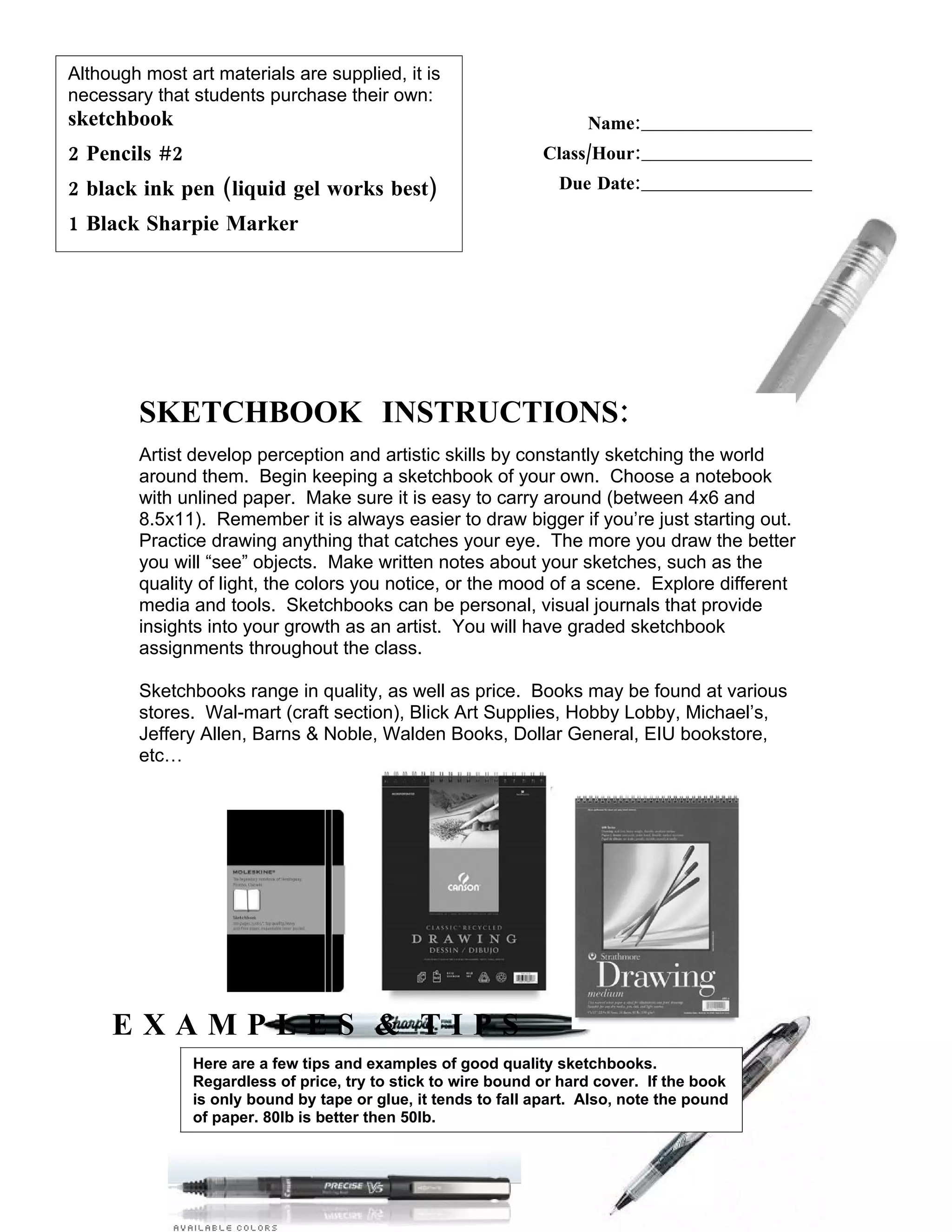 Sketchbook Handout | DOC