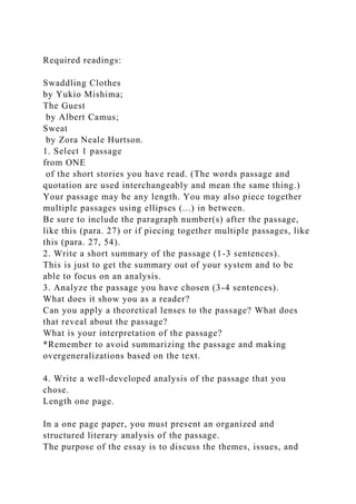 Required readings Swaddling Clothes by Yukio Mishima; The G.docx