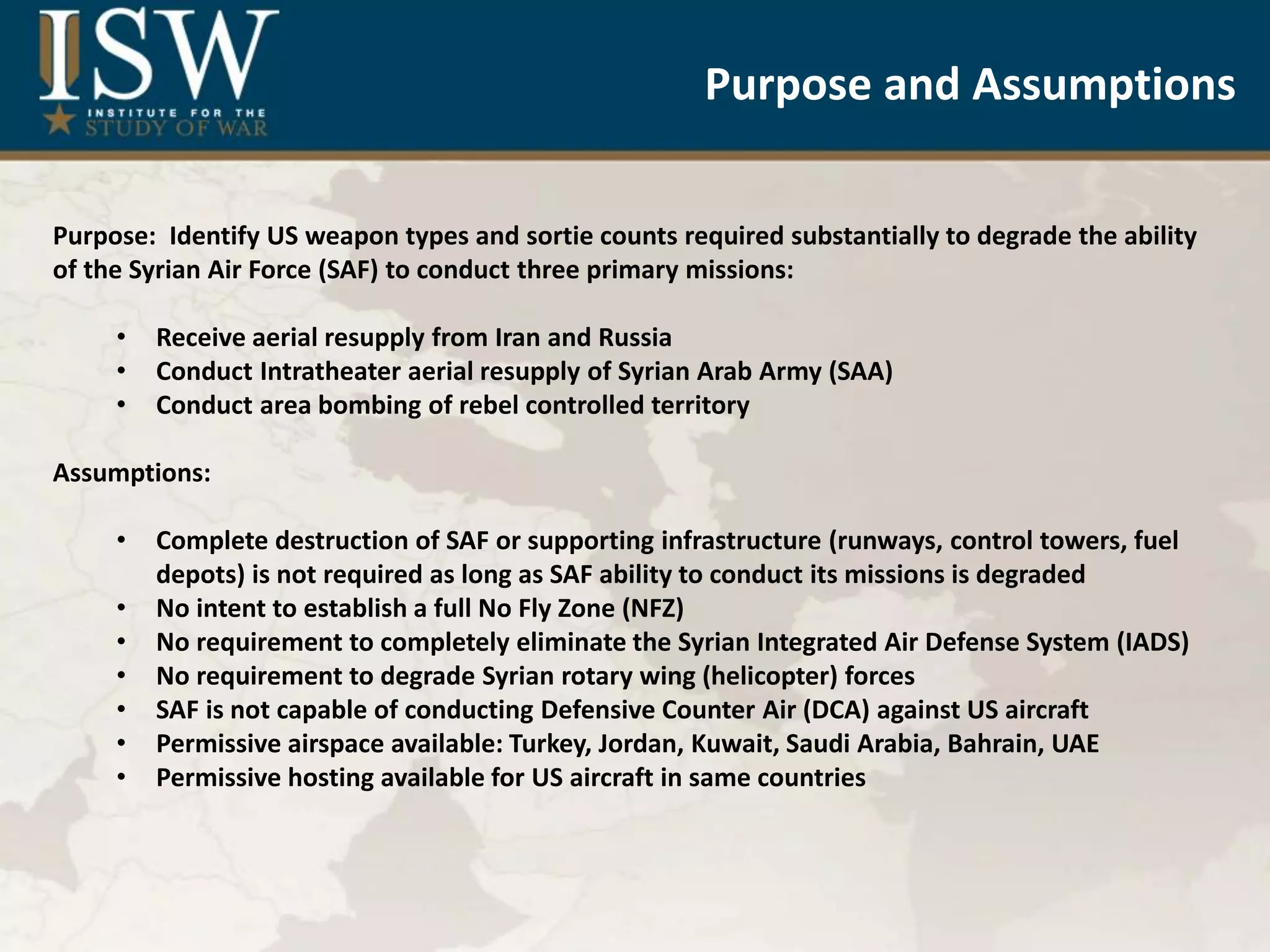 Required Sorties and Weapons to Degrade Syrian Air Force Excluding ...