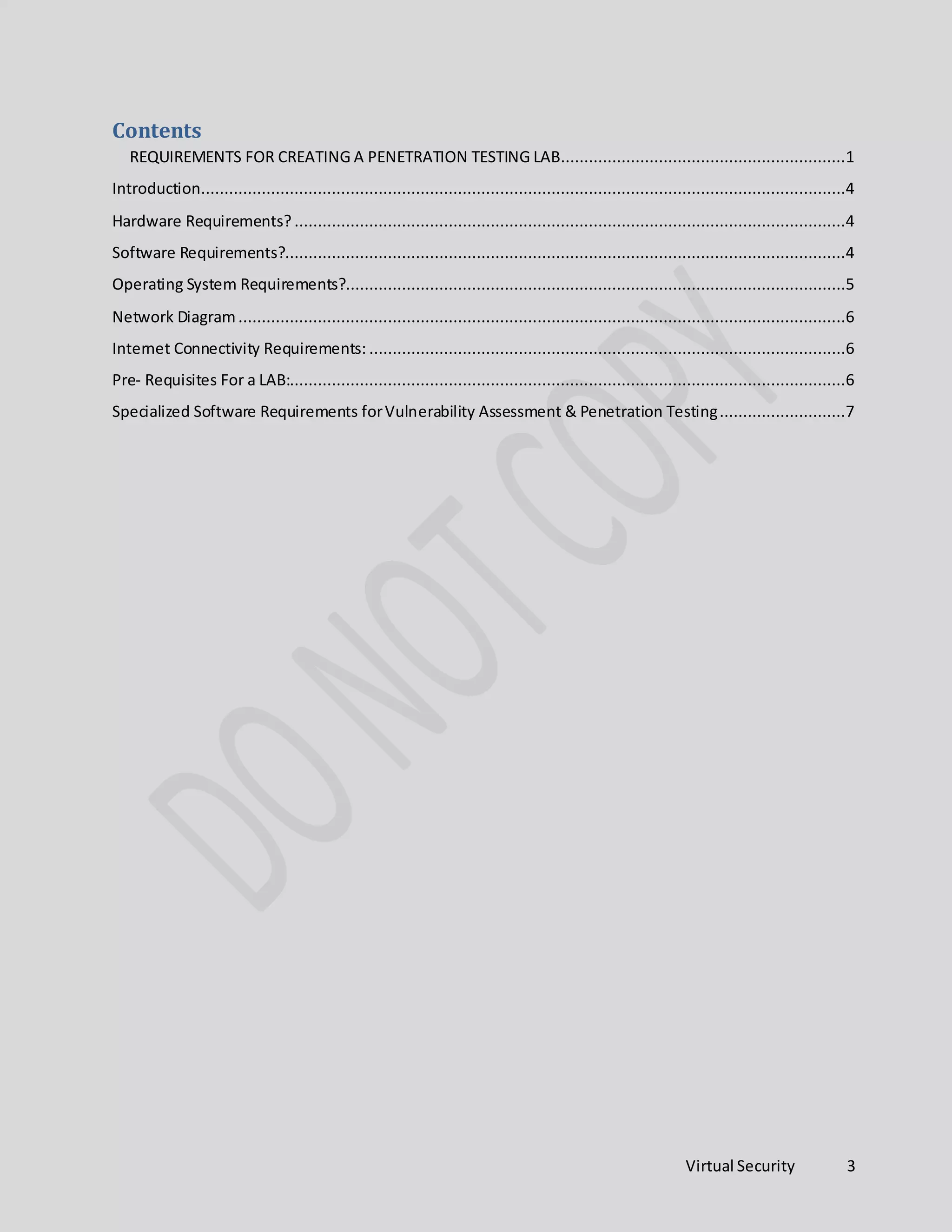 Requirement For Creating A Penetration Testing Lab Docx Operating Systems Computer