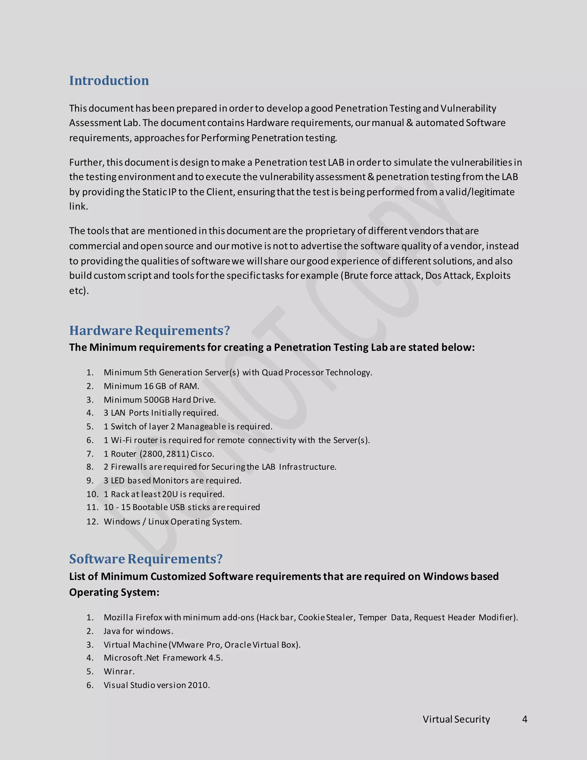 Requirement For Creating A Penetration Testing Lab Docx Operating Systems Computer