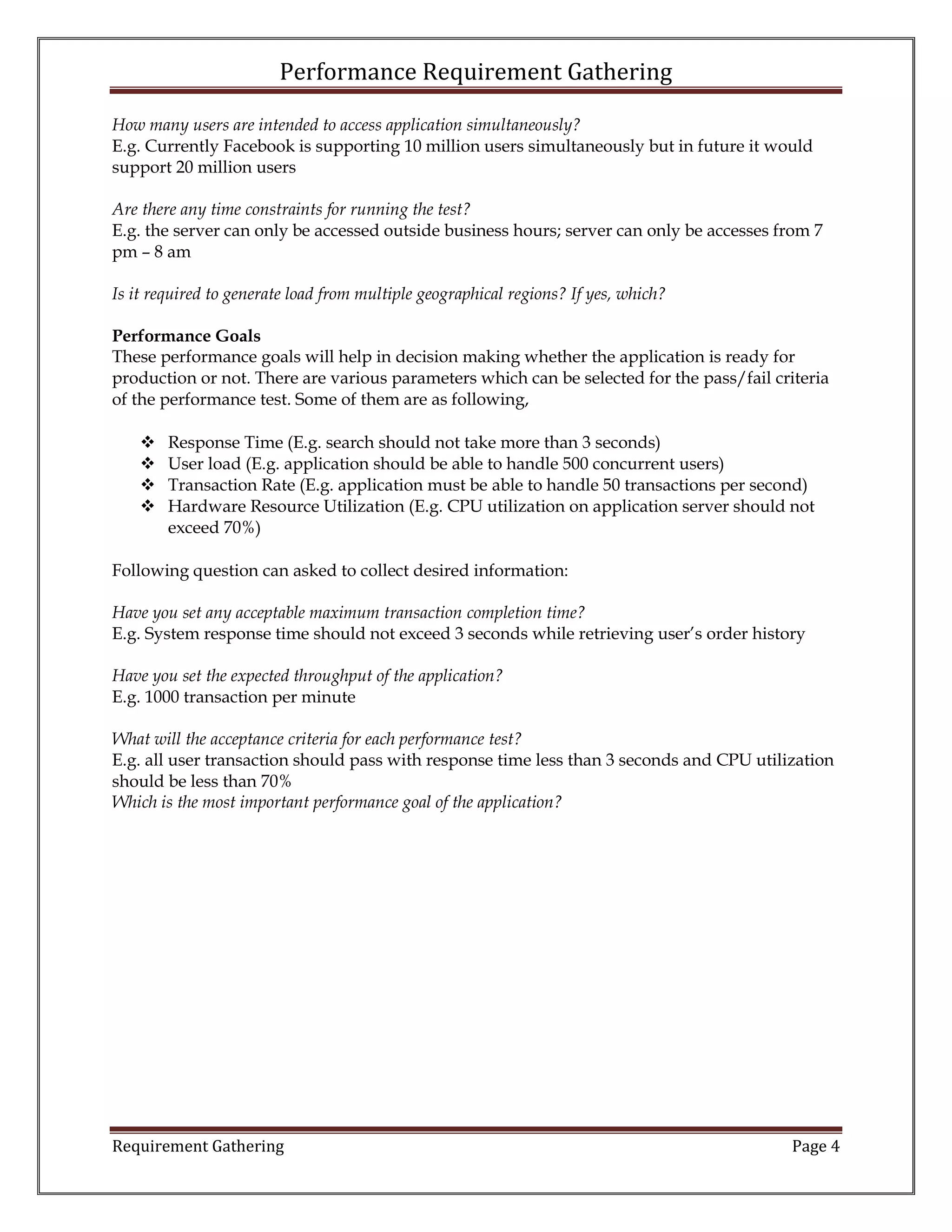 Performance Requirement Gathering | PDF | Computer Software and ...