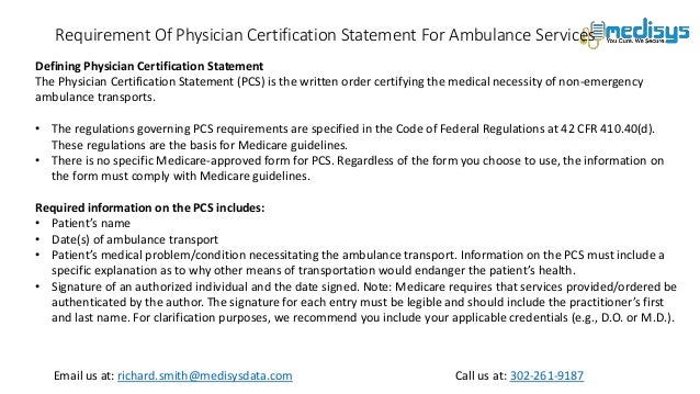 Requirement Of Physician Certification Statement For Ambulance Services ...