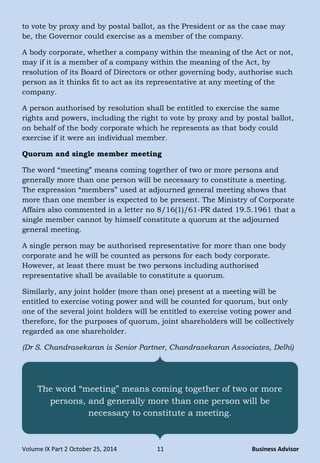 Requirement of quorum for general meetings - Dr S. Chandrasekaran | PDF